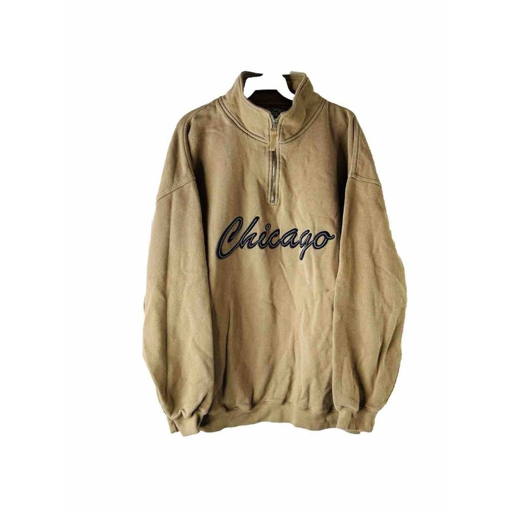 Vtg 90s Chicago Script Stitched 1/2 Zip Distressed Sw… - Gem